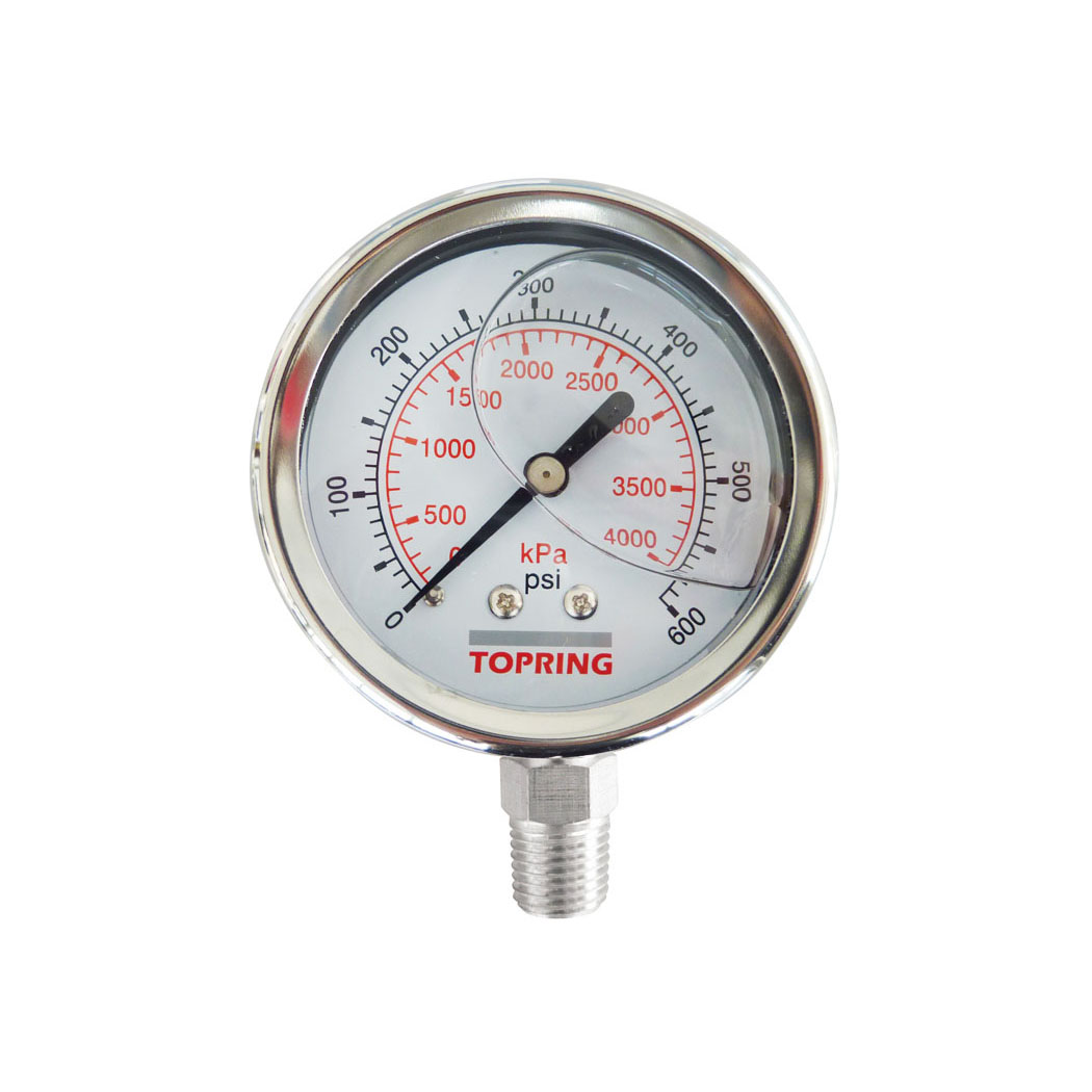 Topring | Experts in Compressed Air Systems | 4 In. Stainless Steel Liquid Filled Pressure Gauge ...